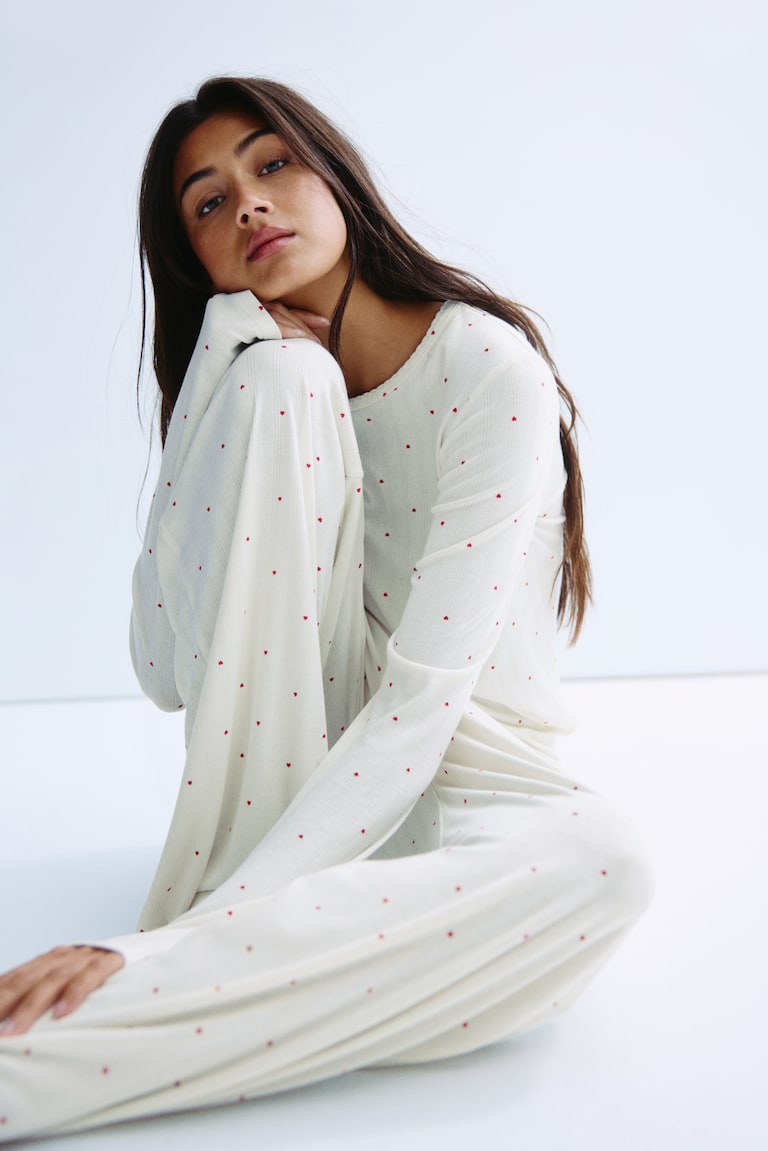 Women's White/hearts Pointelle Jersey Pajamas | H&M US