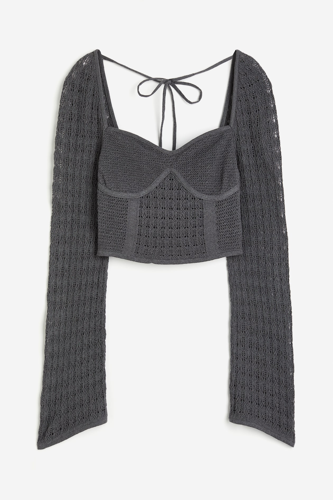 Pointelle-knit Corset-style Top - Dark gray - Ladies | H&M US