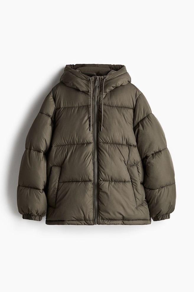 Hooded Puffer Jacket - Dark khaki green - Ladies | H&M US