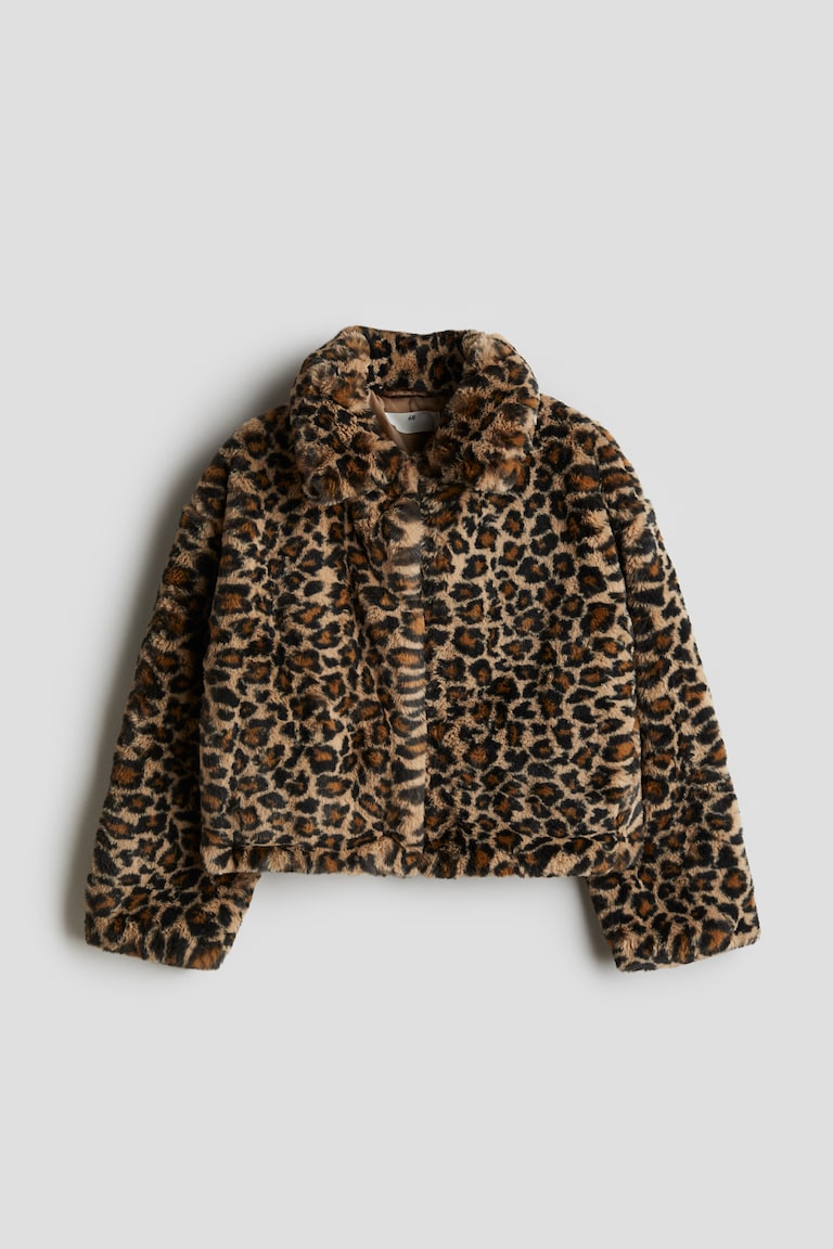 Beige/Leopard-print Fluffy jacket for kids | H&M GB