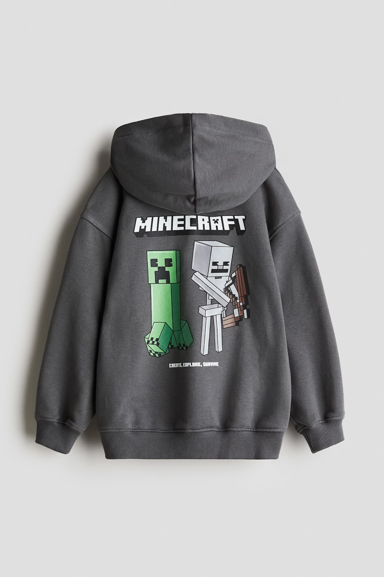 Printed zip-through hoodie - Dark grey/Minecraft - Kids | H&M IN