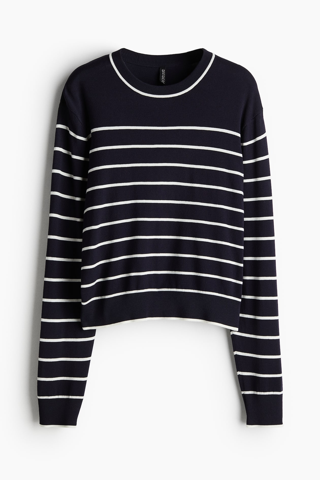 Women's Navy blue/Striped Short fine-knit jumper | H&M IN