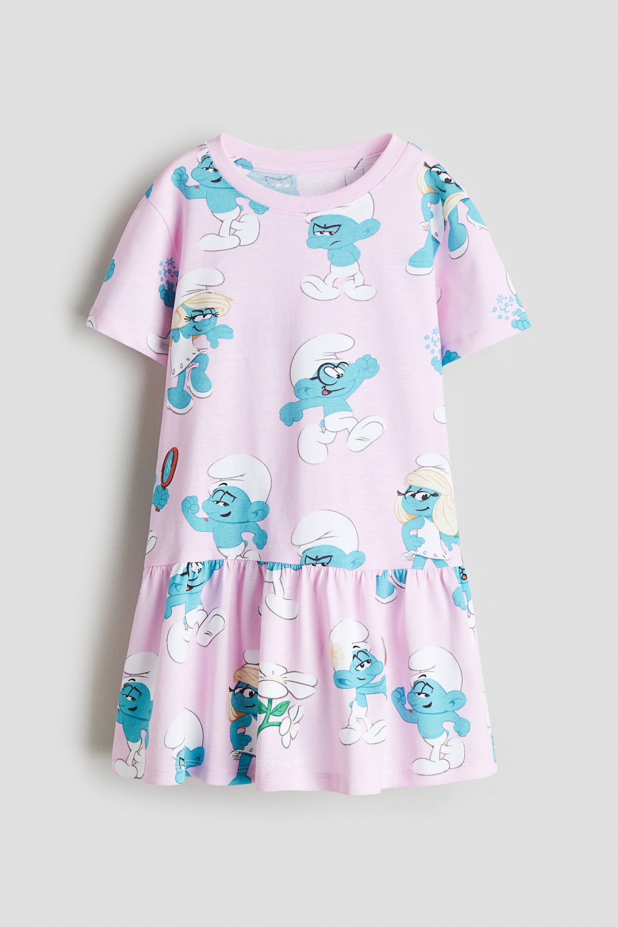 Light pink/Smurfs Printed Jersey Dress for kids | H&M US