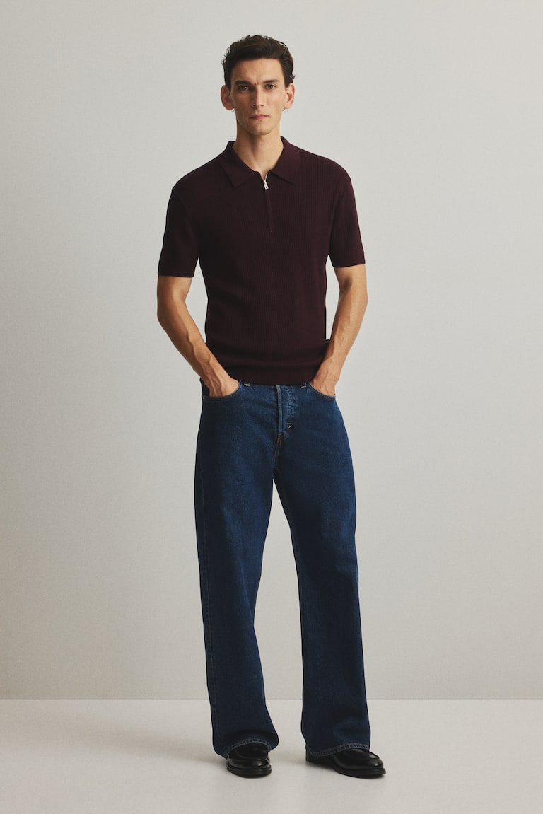 Playera polo Slim Fit con zíper - Borgoña - Men | H&M MX