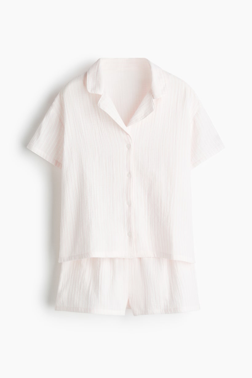 Cotton muslin pyjamas - Powder pink/Striped - Ladies | H&M GB