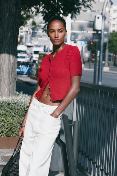 Women's Red Rib-Knit Cardigan | H&M CA