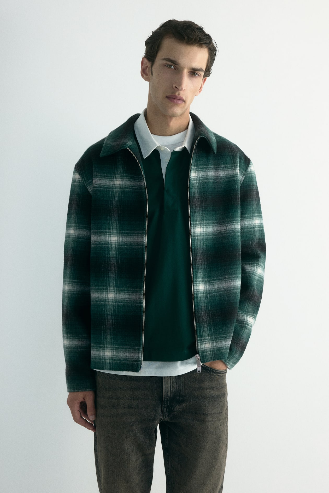 Regular-Fit Wool-Blend Overshirt - Dark green/plaid - Men | H&M US