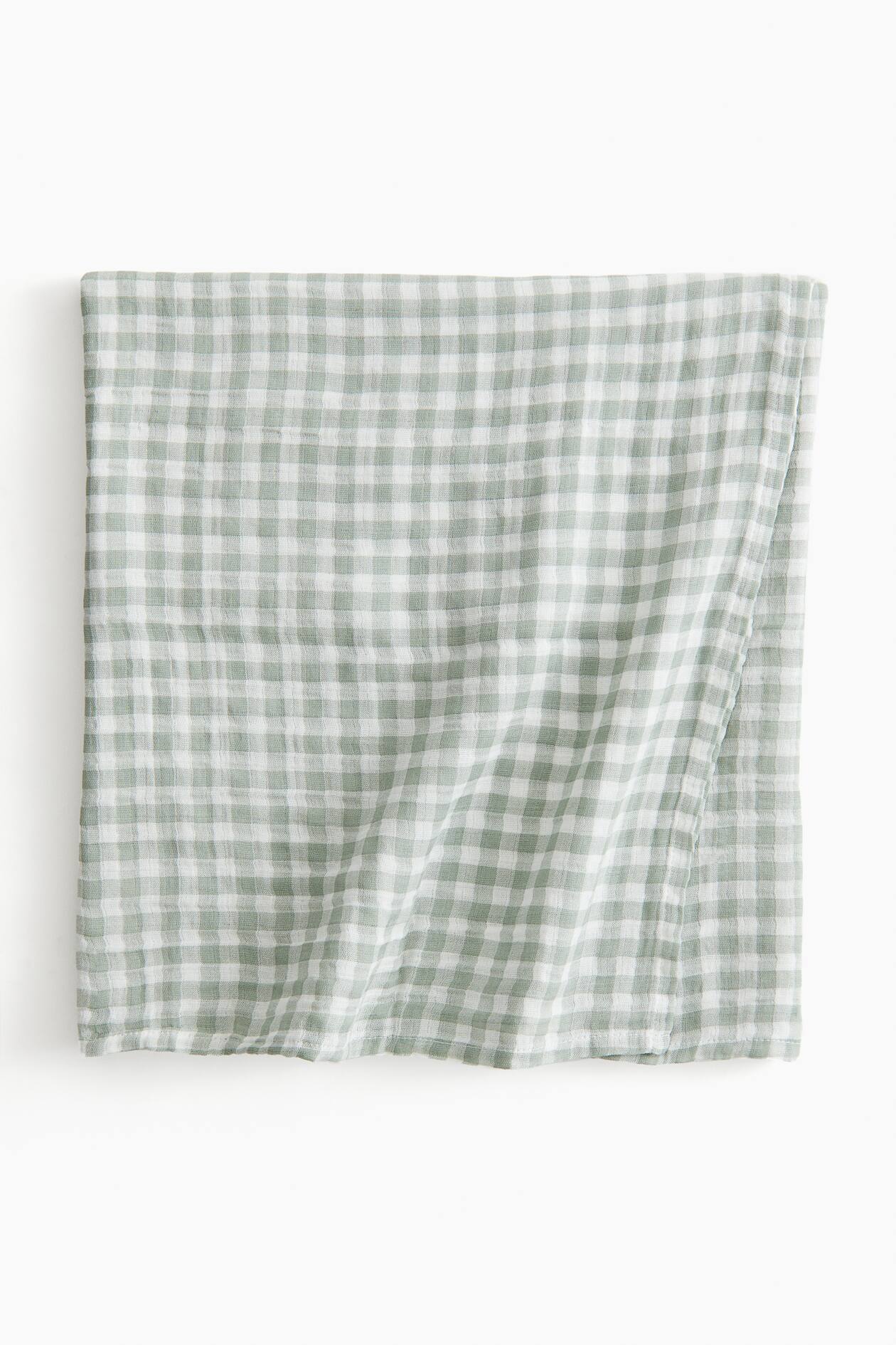 Dusty green/gingham check Checked Cotton Muslin Comfort Blanket at H&M ...
