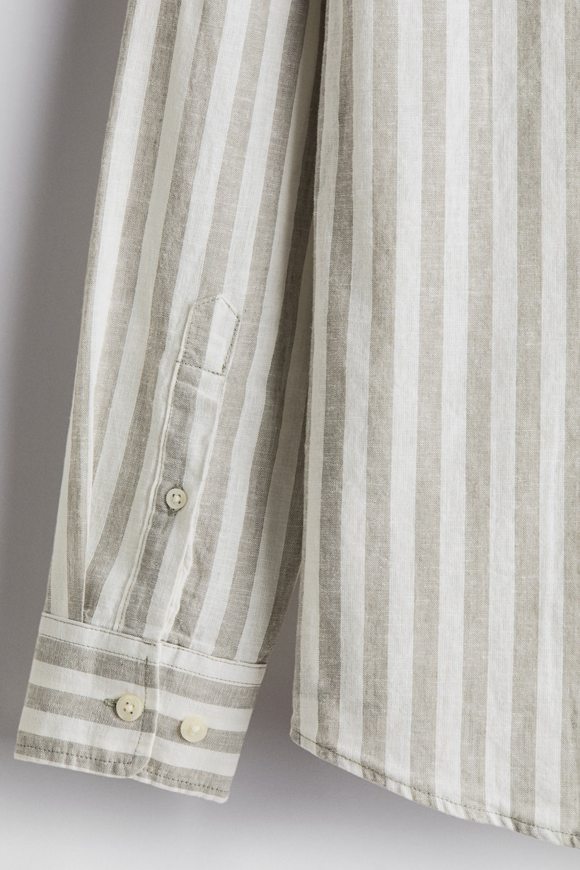 Camisa Regular Fit en mezcla de lino - Greige/Rayado - Men | H&M MX