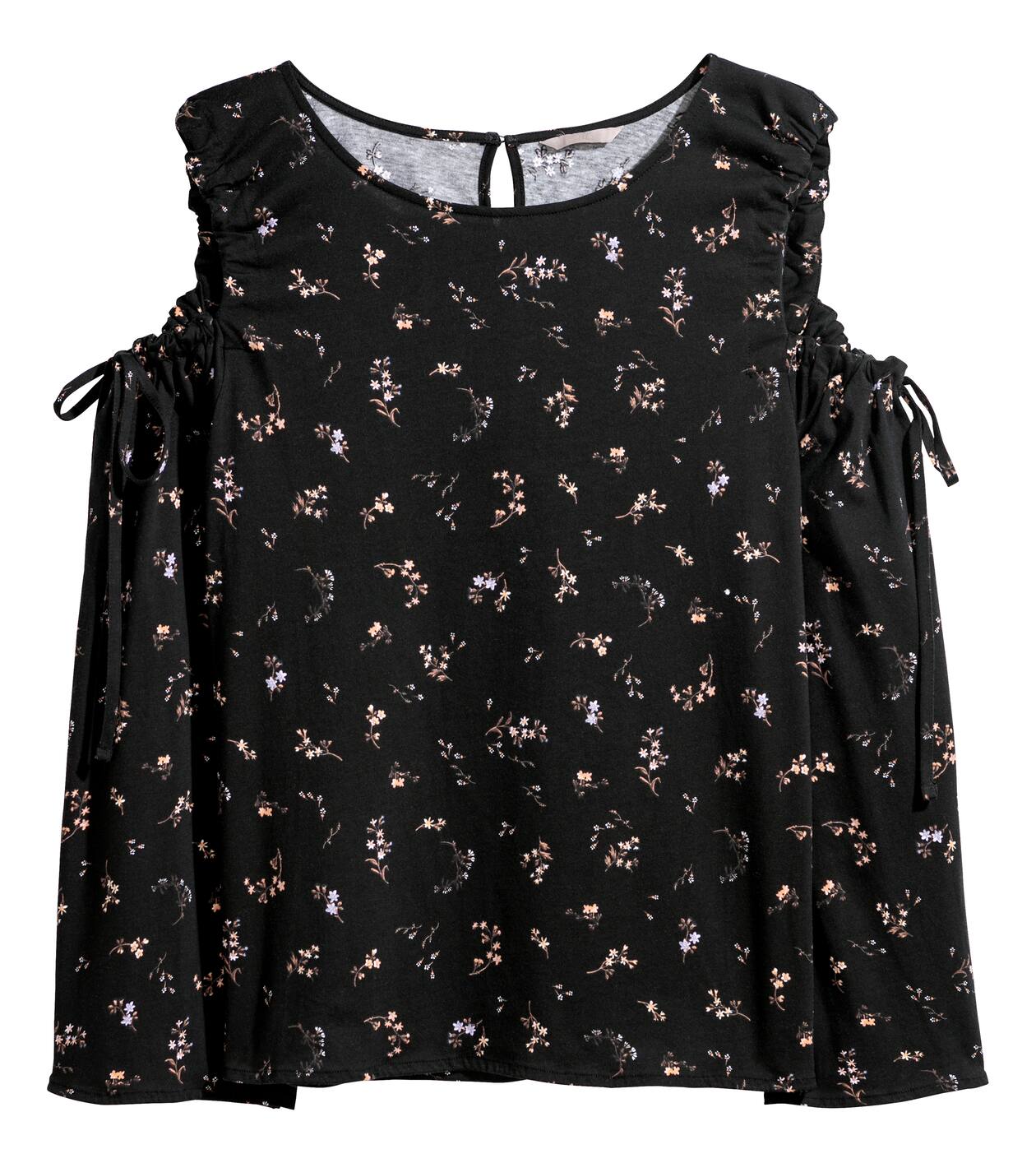 H&M+ Open-shoulder Top - Sleeveless - Black/patterned - Ladies | H&M US