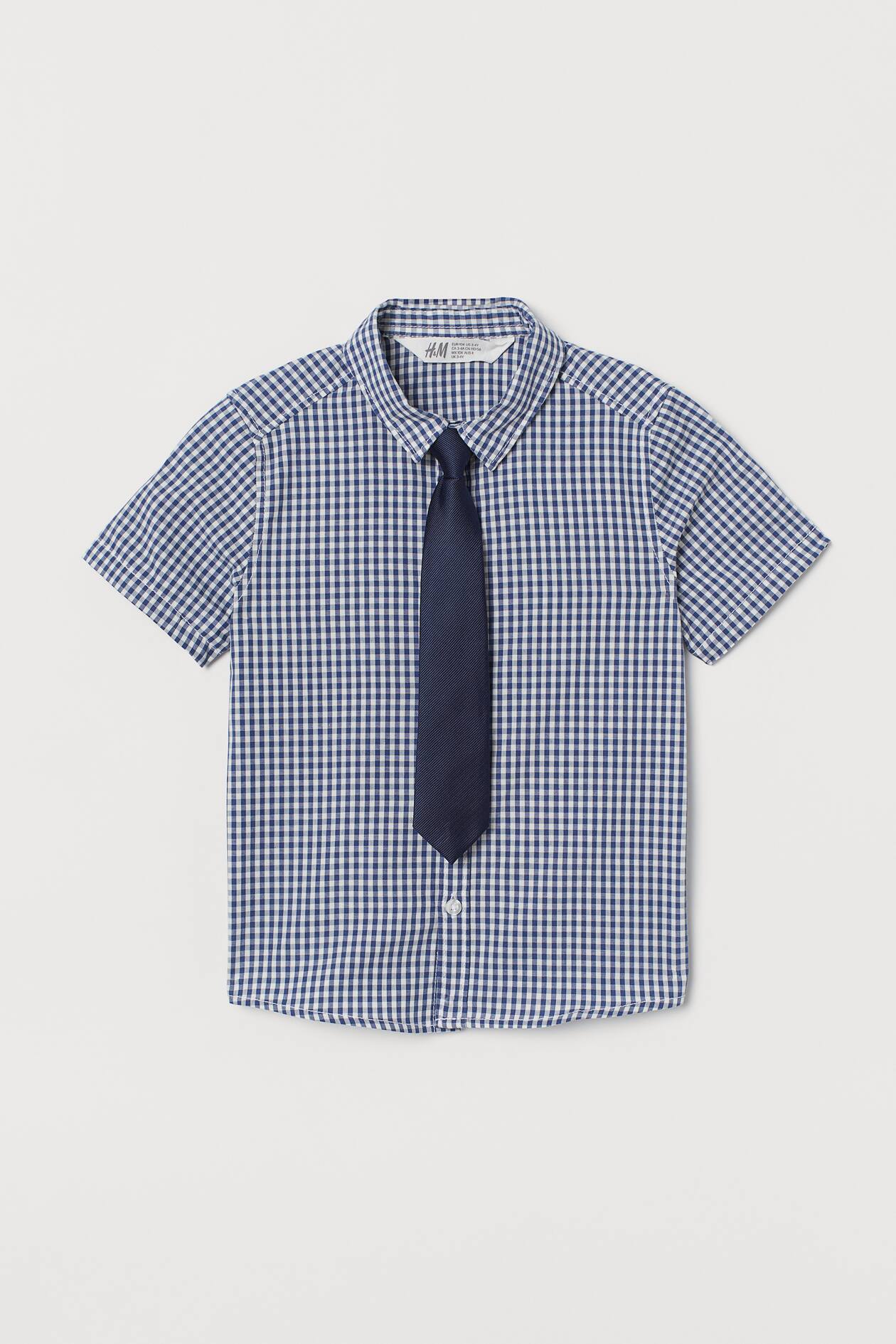 Hemd mit Krawatte/Fliege - Dunkelblau/Gingham-Karos - Kids | H&M DE