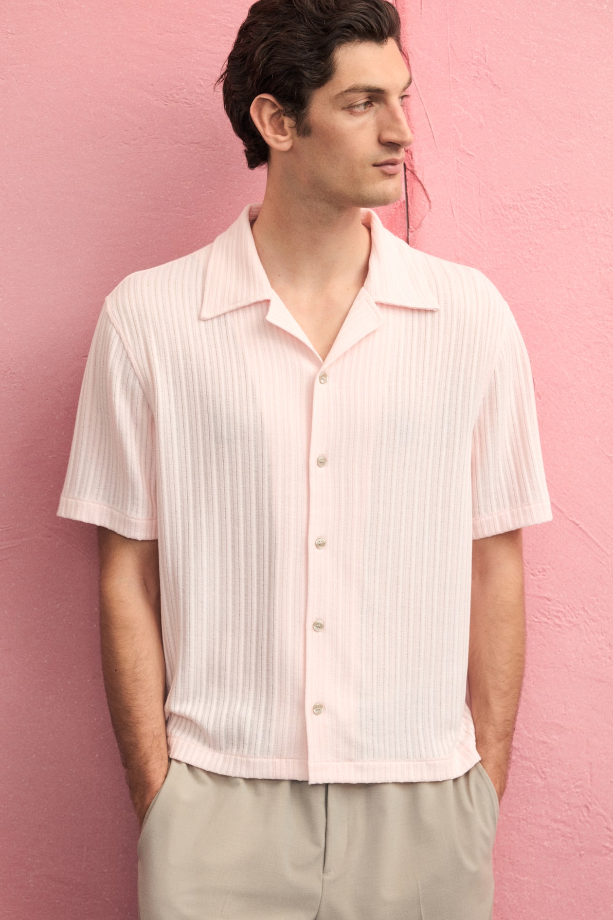 Ribgebreid casual hemd Loose Fit - Roze - HEREN | H&M BE