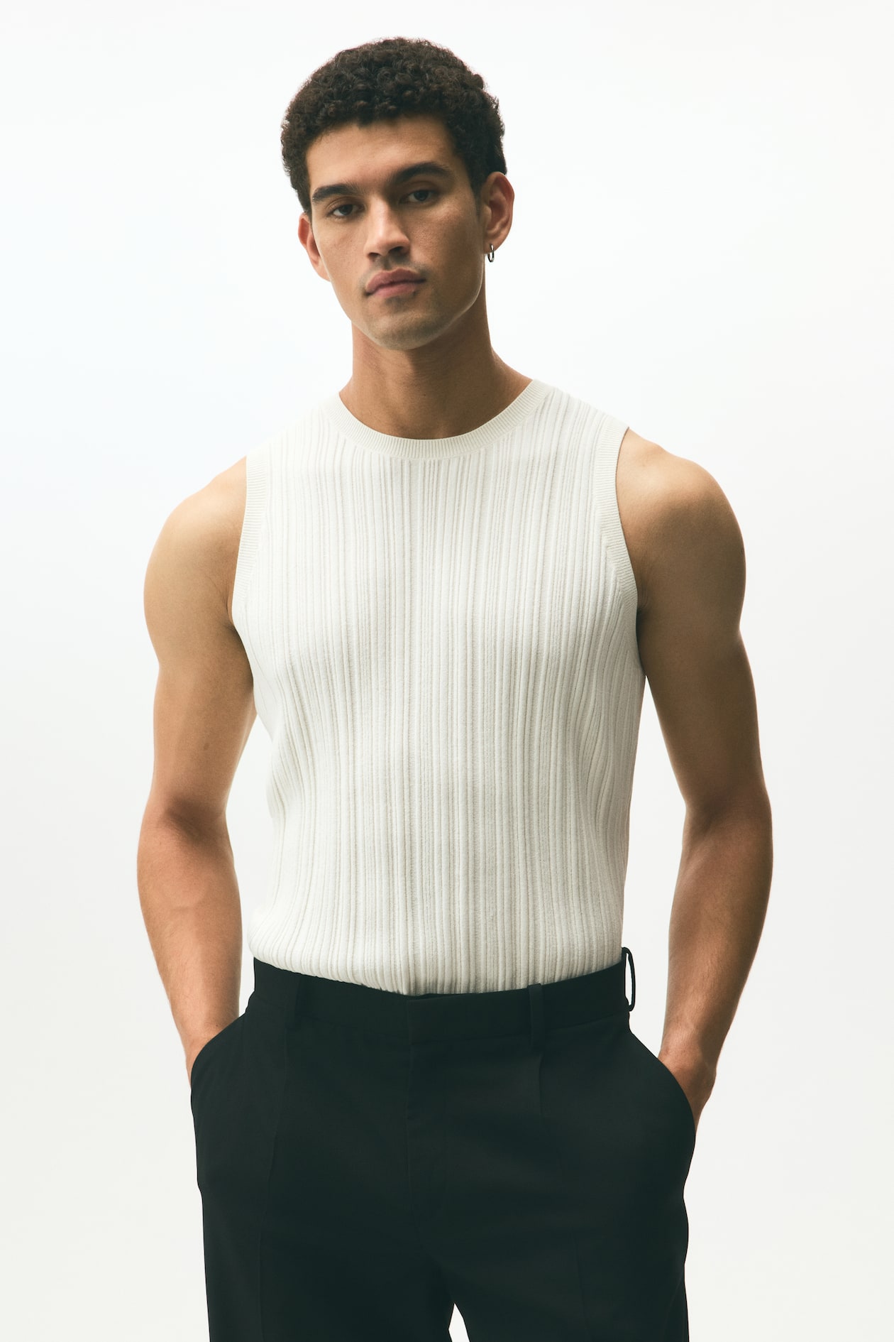 Men’s Cream Slim Fit Ribbed vest top | H&M IN