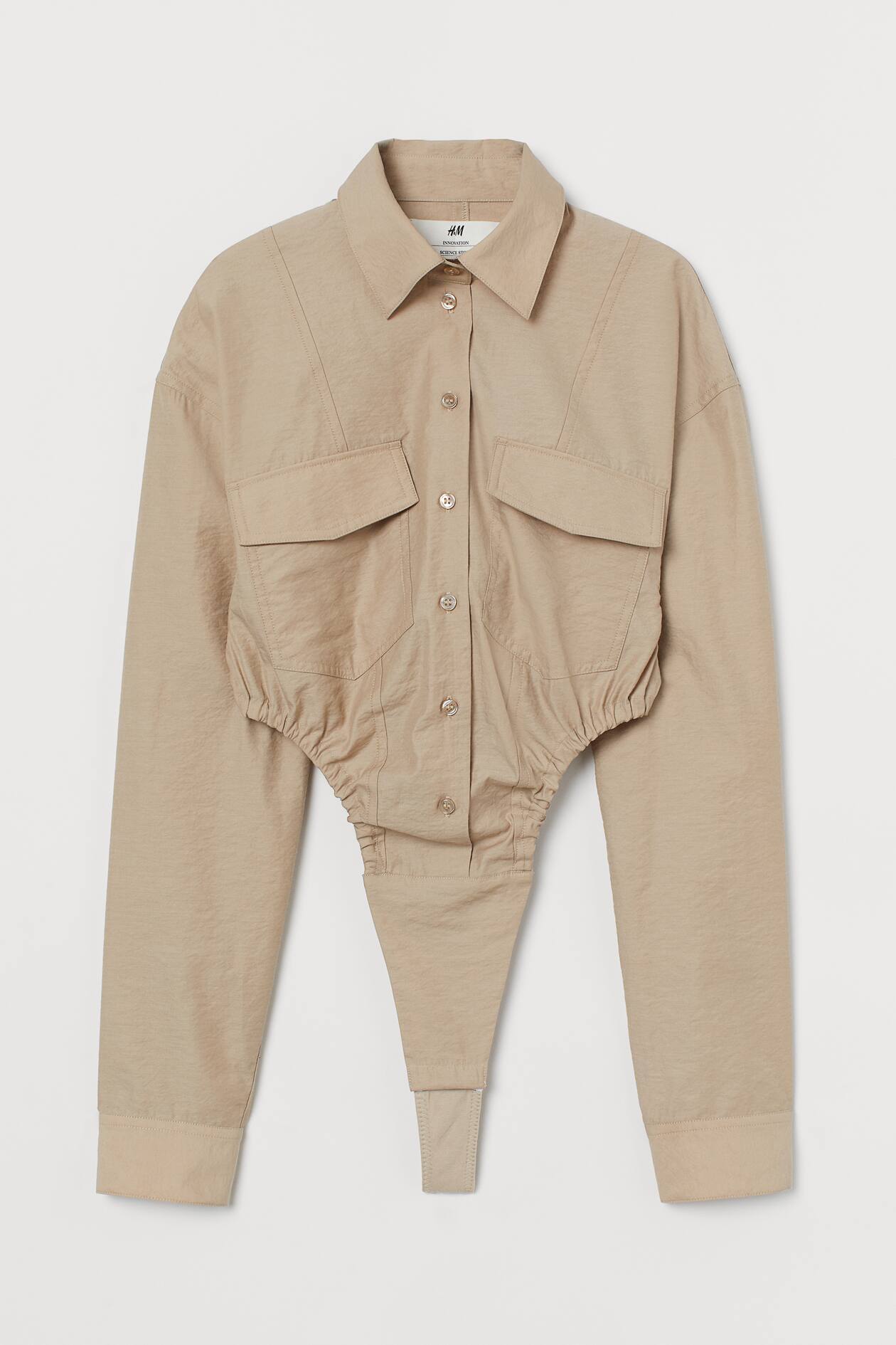 Chemise body en nylon mélangé - Manches longues - Beige - FEMME | H&M BE