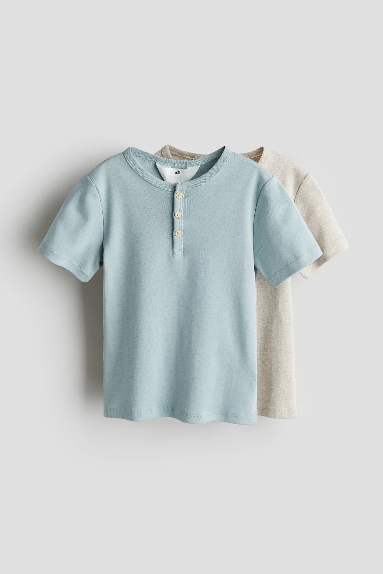 Light dusty turquoise/beige 2-pack Cotton Henley Shirts for kids | H&M US