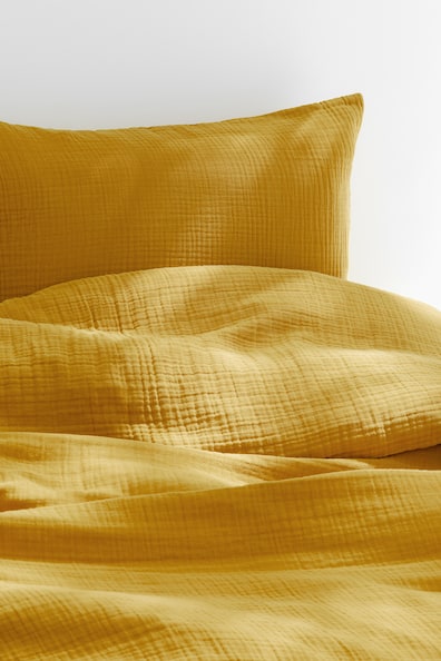 Enkelt påslakanset i muslin - Senapsgul - Home All | H&M SE