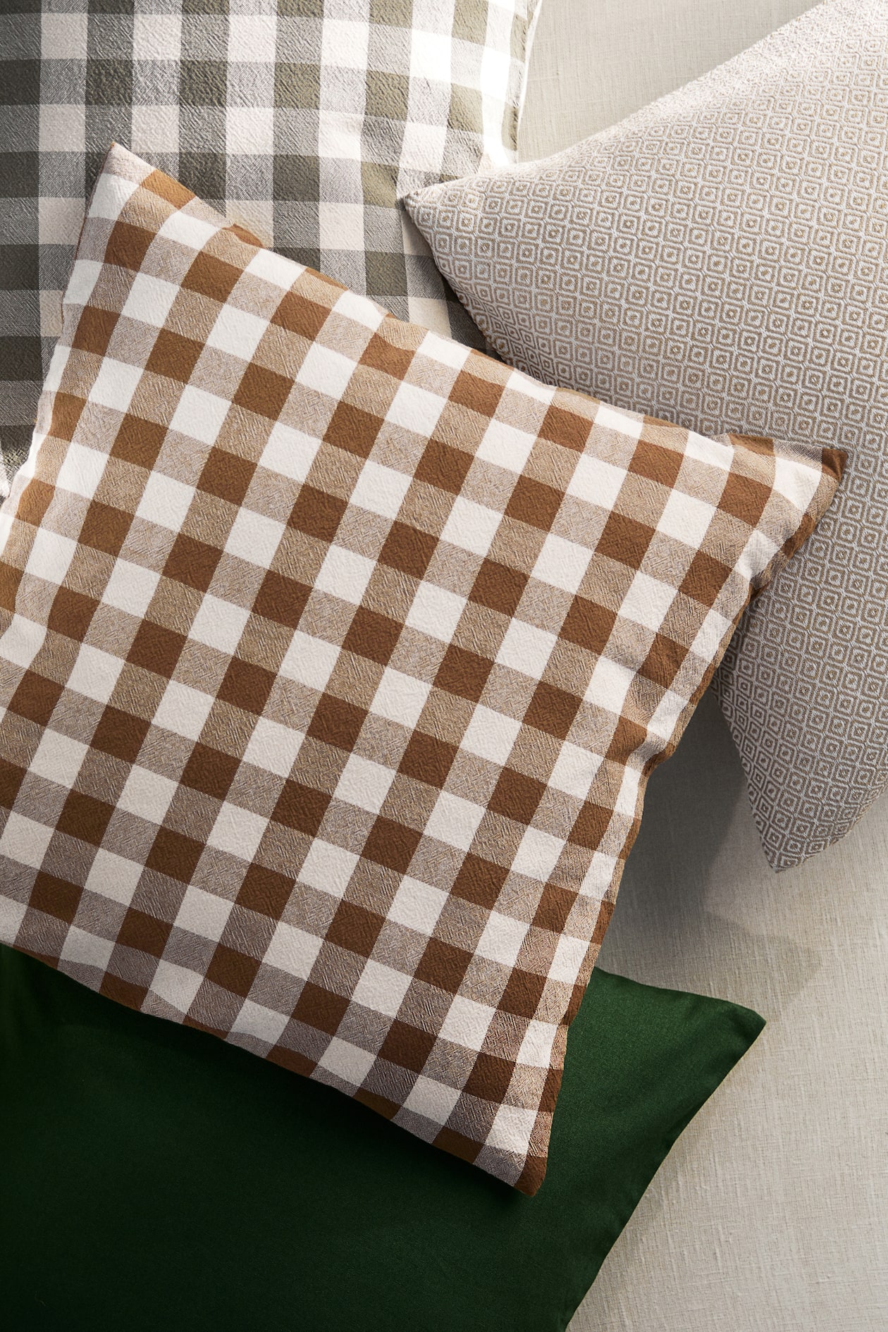 Gingham-Checked Cotton Cushion Cover - Brown/gingham check - Home All ...