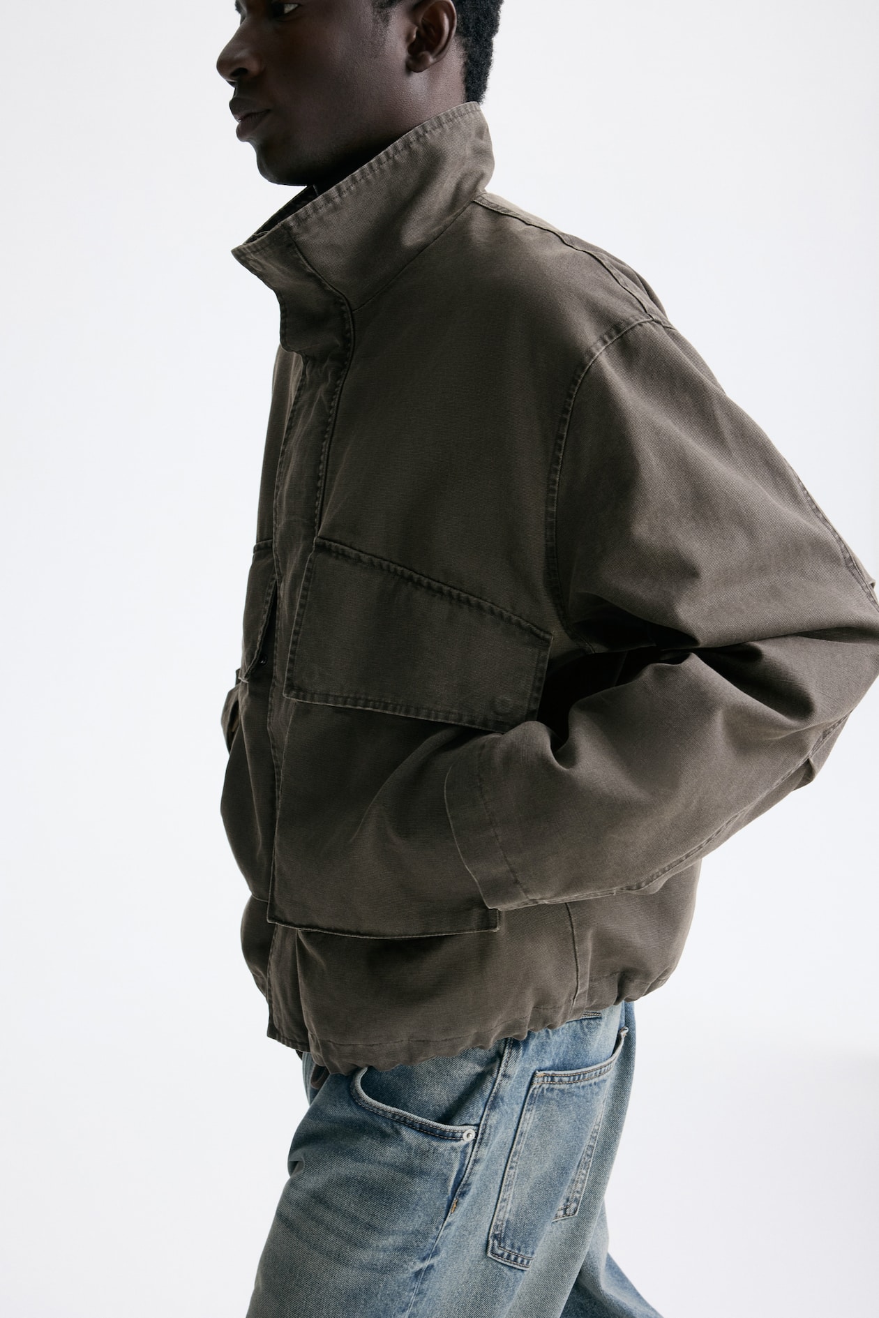 Men’s Dark khaki green Stand-Up Collar Jacket | H&M CA