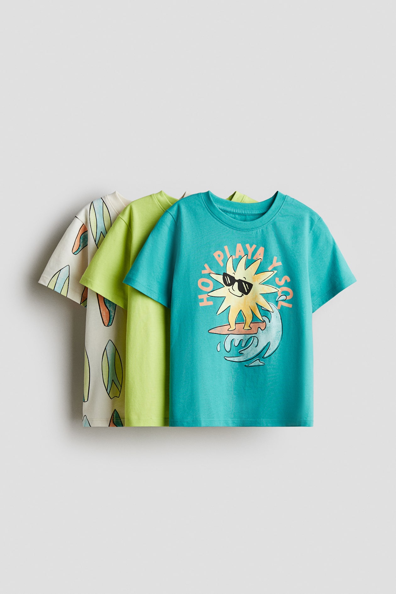 3-pack Print Tees - Turquoise/Surf boards - Kids | H&M AU