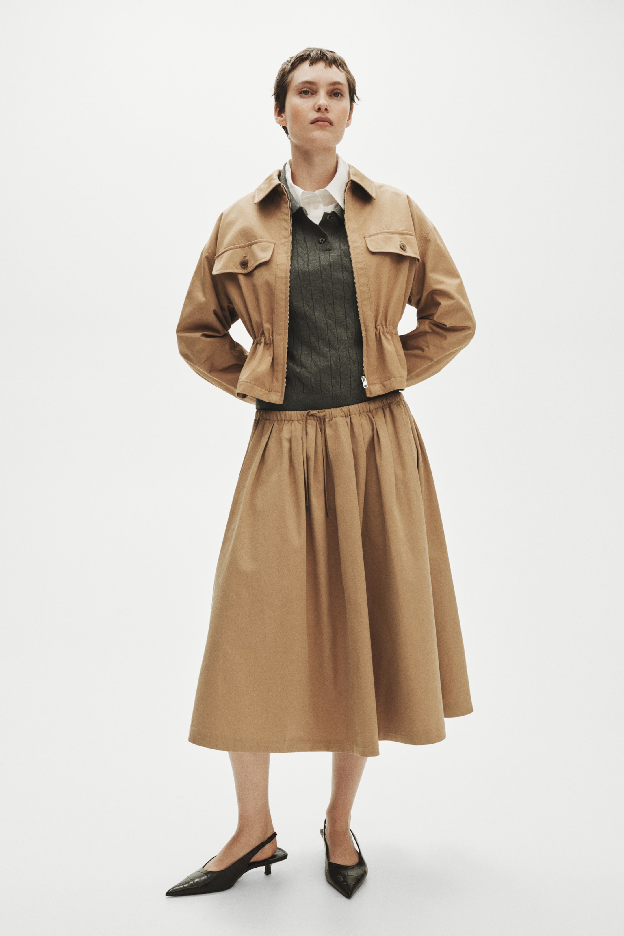 Women's Beige Pleated Twill Skirt | H&M CA