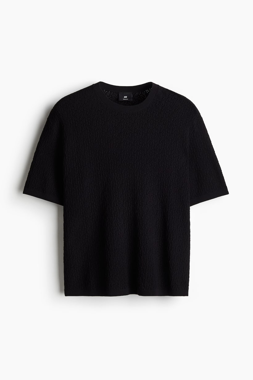 Regular Fit Textured-knit T-shirt - Black - Men | H&M GB