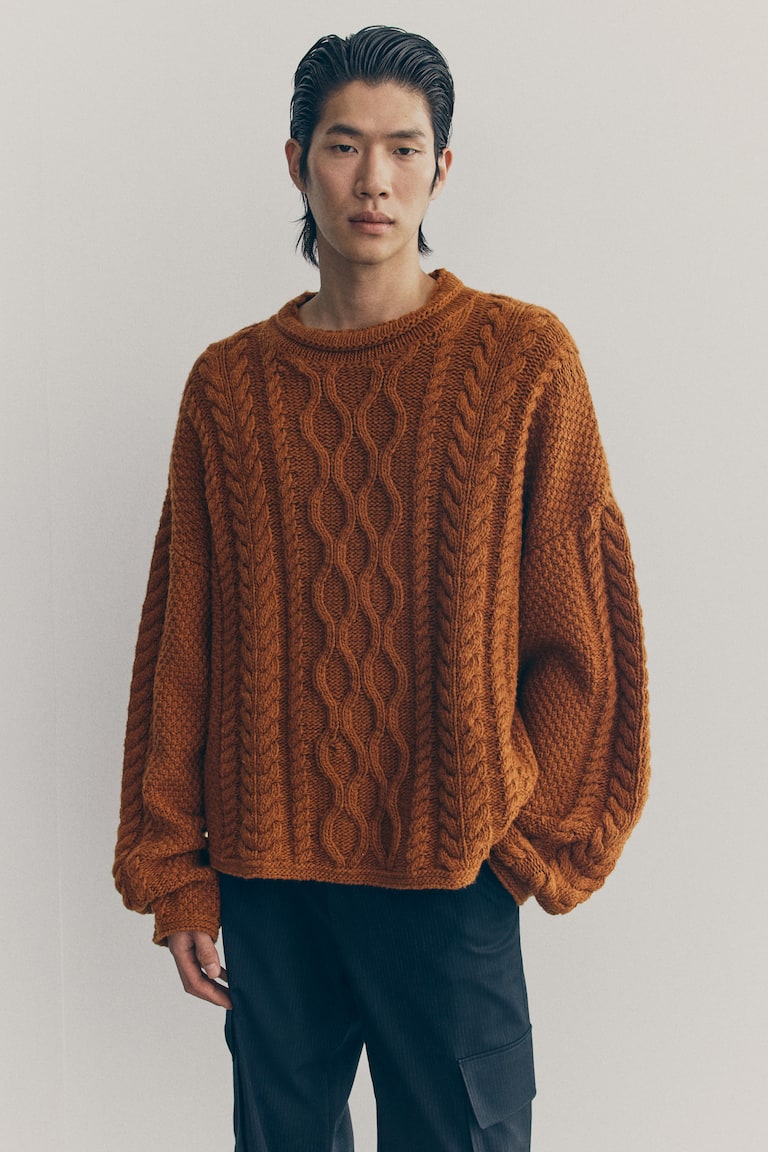 Men’s Burnt orange Cable-Knit Wool-Blend Sweater | H&M US