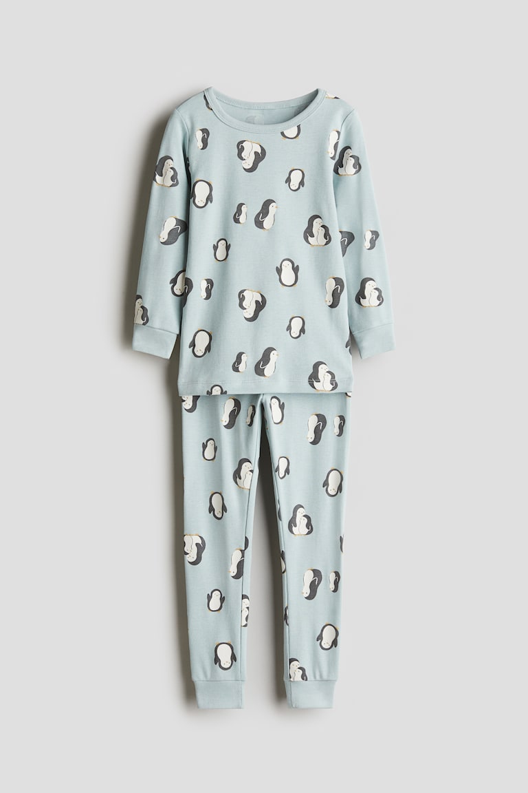 Turquoise/penguins Snug-Fit Printed Cotton Pajamas for kids | H&M US