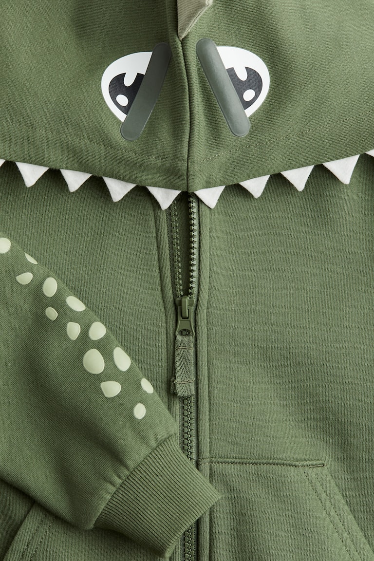 Sudadera con zíper y aplicaciones - Verde/Dinosaurio - Kids | H&M MX