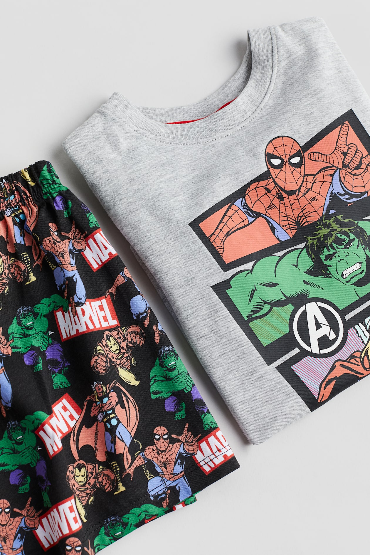 Printed pyjamas - Light grey marl/Marvel Comics - Kids | H&M GB