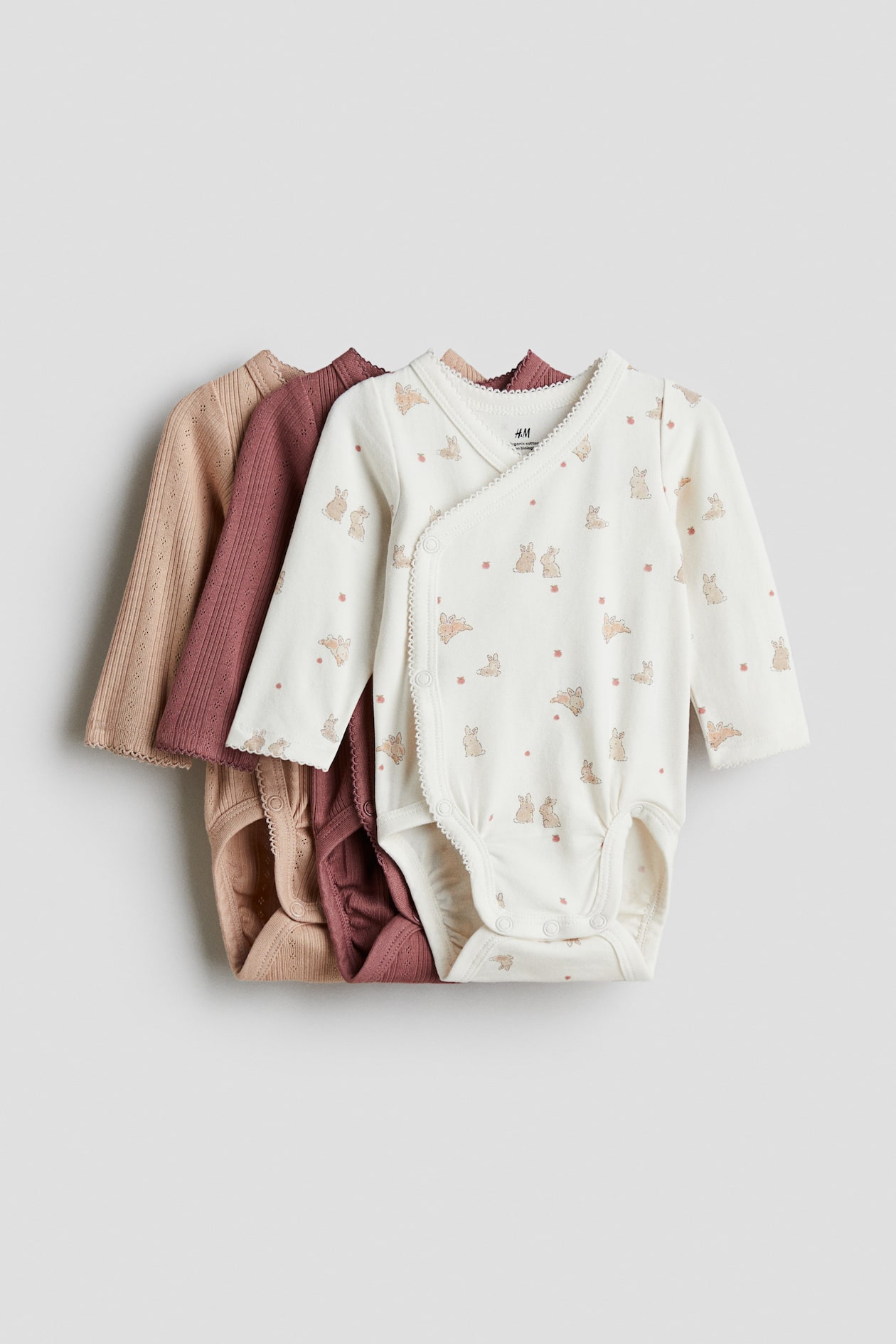 3-pack Wrapover Bodysuits - White/rabbits - Kids | H&M US
