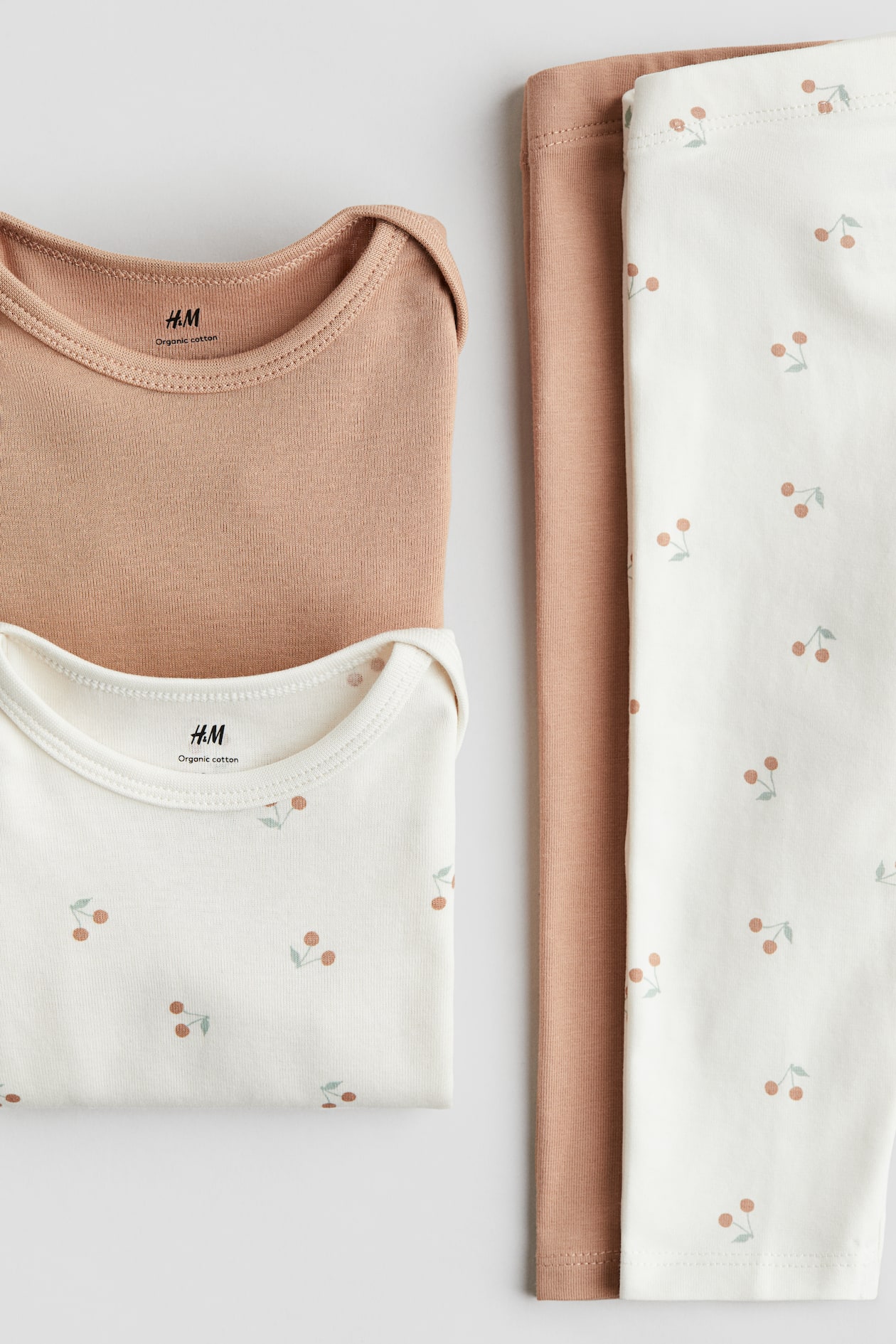 Ensemble 4 pièces en jersey de coton - Beige/cerises - ENFANT | H&M CA