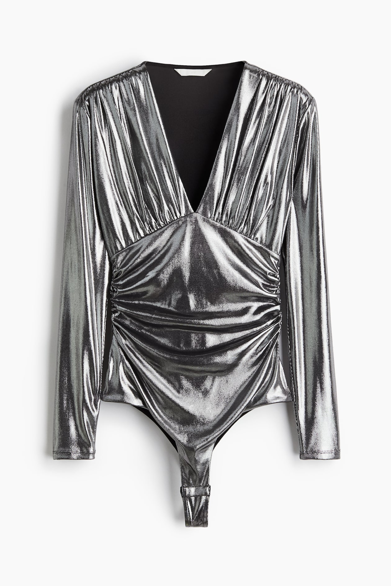 Women's Silver-colored Draped V-Neck Thong Bodysuit | H&M US