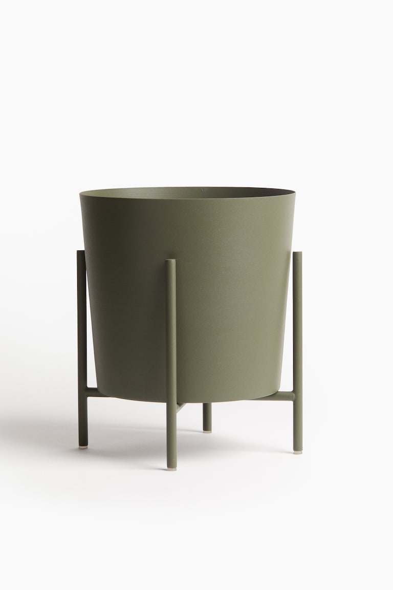 Khaki green Large Plant Pot on Stand at H&M Home | H&M US