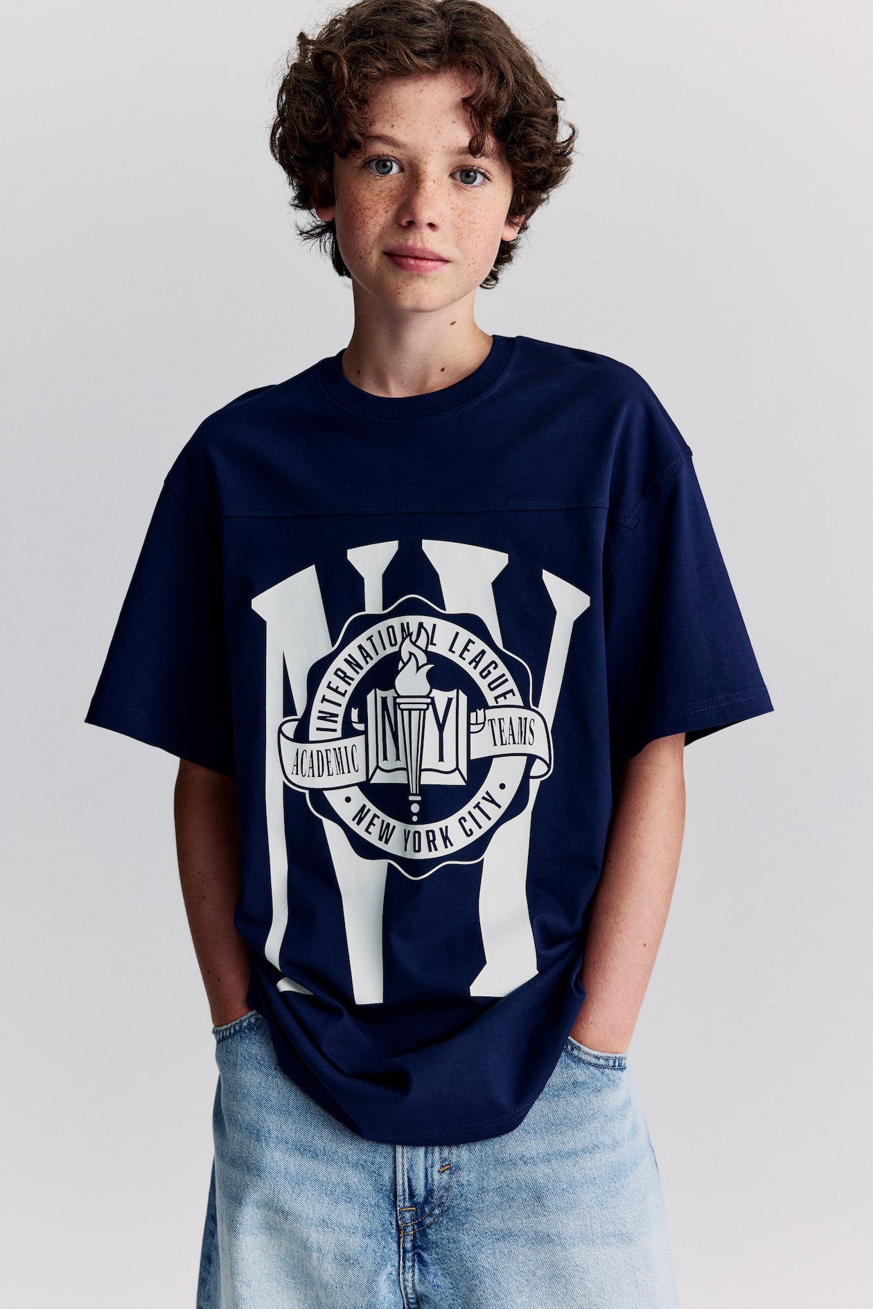 Navy blue/NY Oversized Print Tee for kids | H&M AU