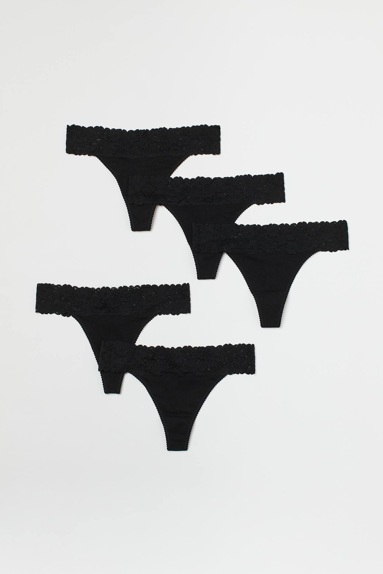 5er-Pack Strings - Normale Bundhöhe - Schwarz - Ladies | H&M AT