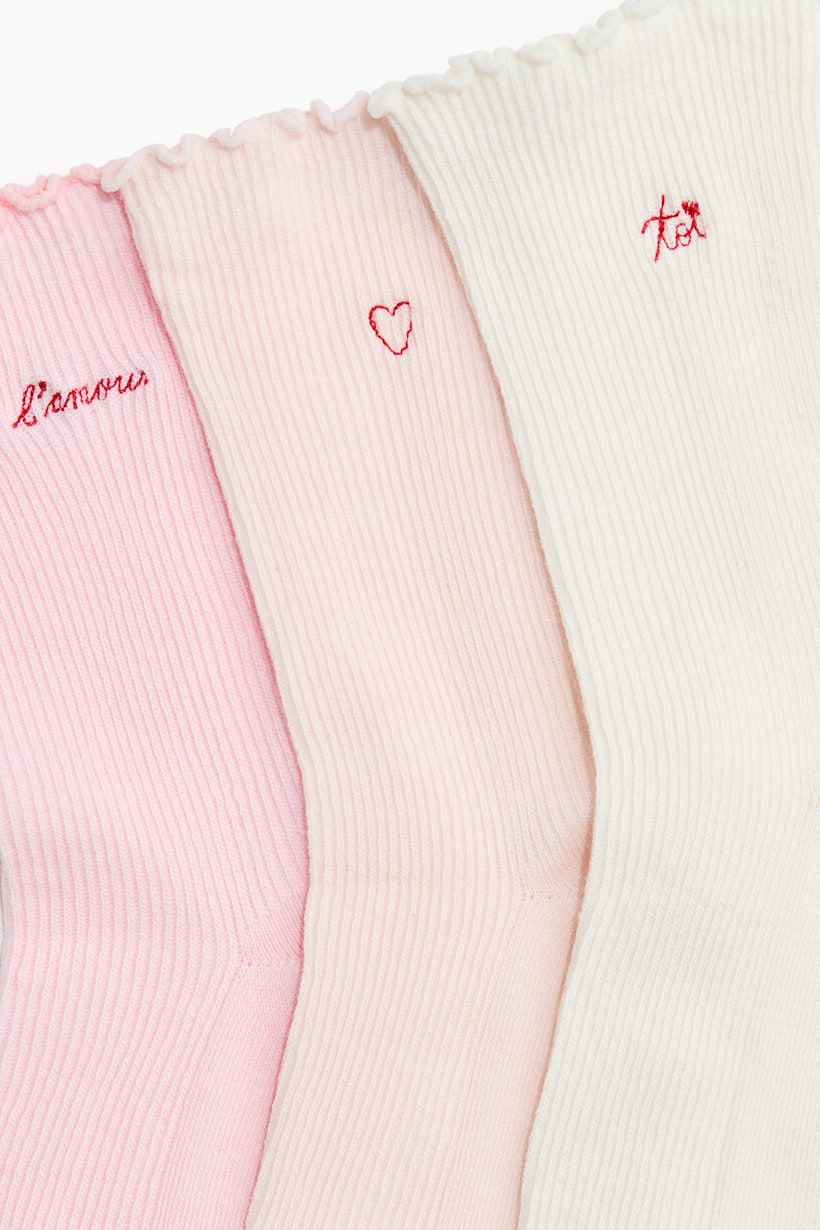3-pack Calcetines con detalle overlock - Rosa/Blanco - Ladies | H&M MX