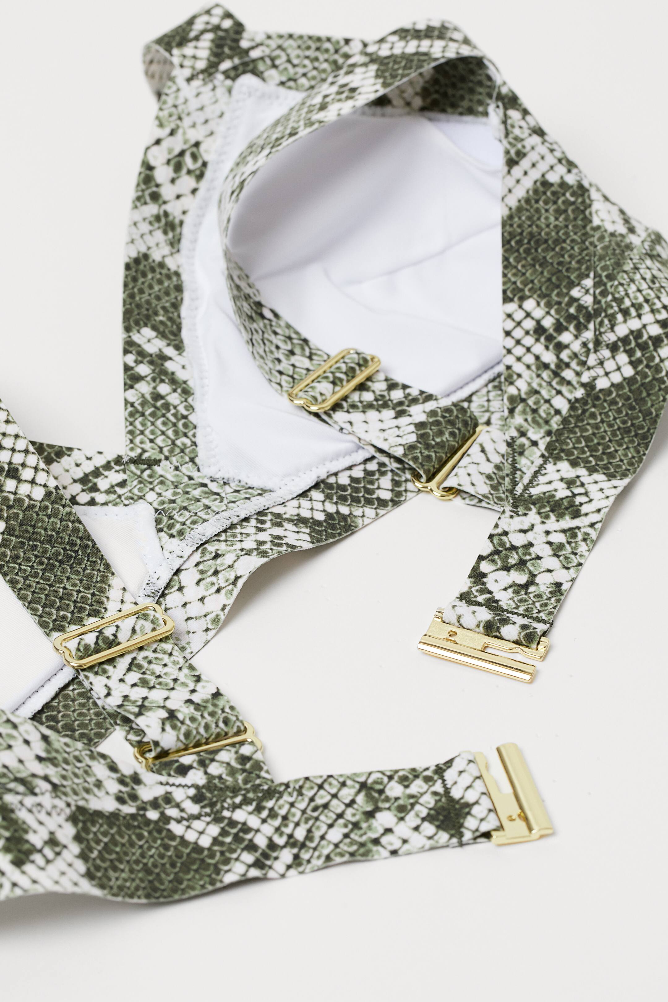 Padded Bikini Top - Dark green/snakeskin-patterned - Ladies | H&M CA