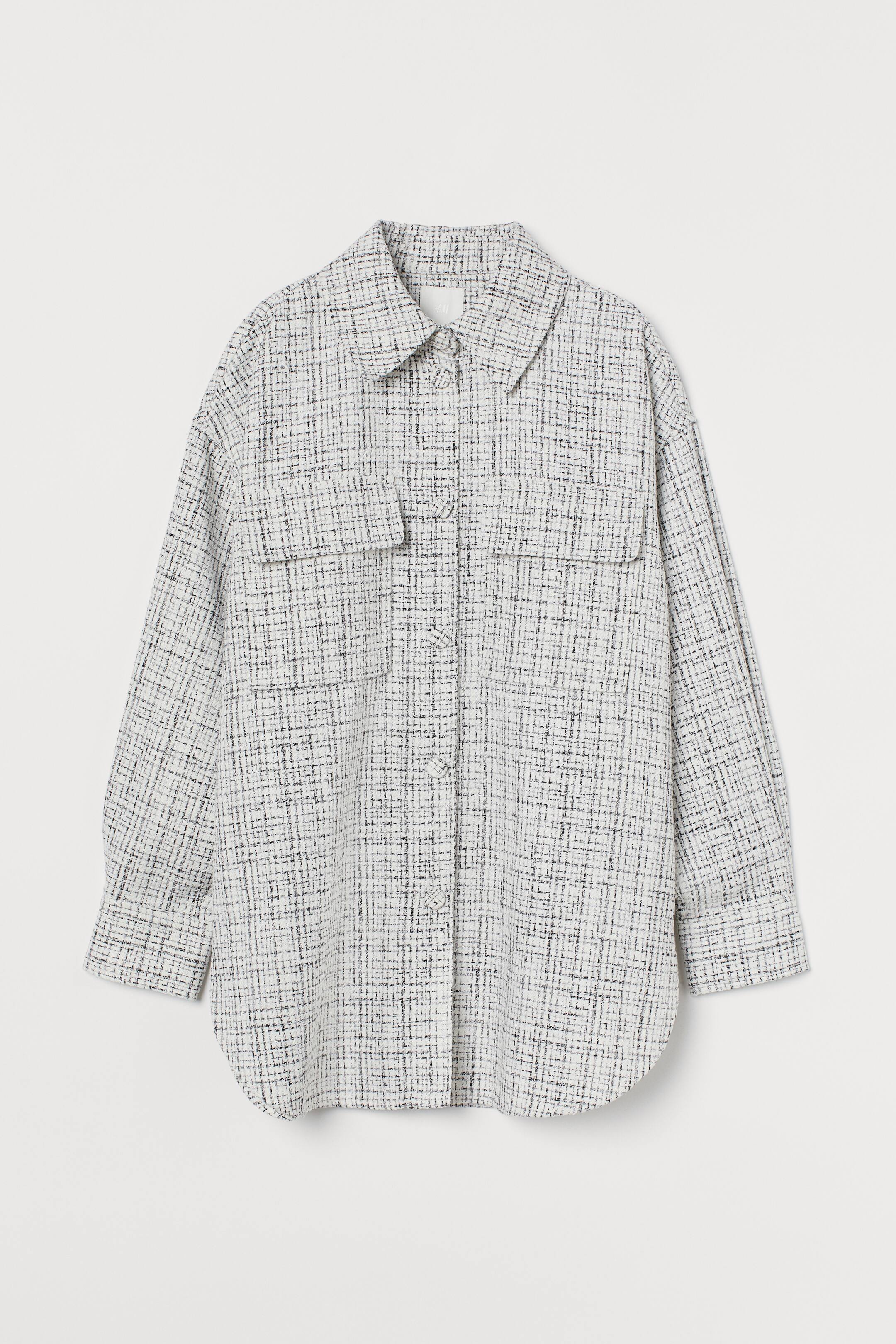 - Bouclé shacket - Light beige/Black checked - Ladies | H&M HK