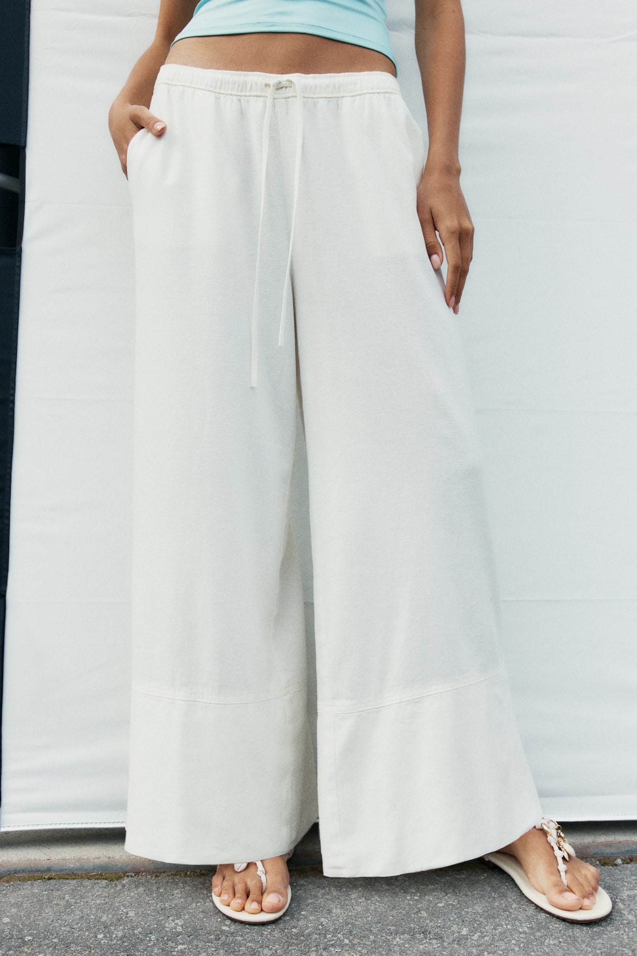 Women's White Linen-Blend Drawstring Pants at H&M CA