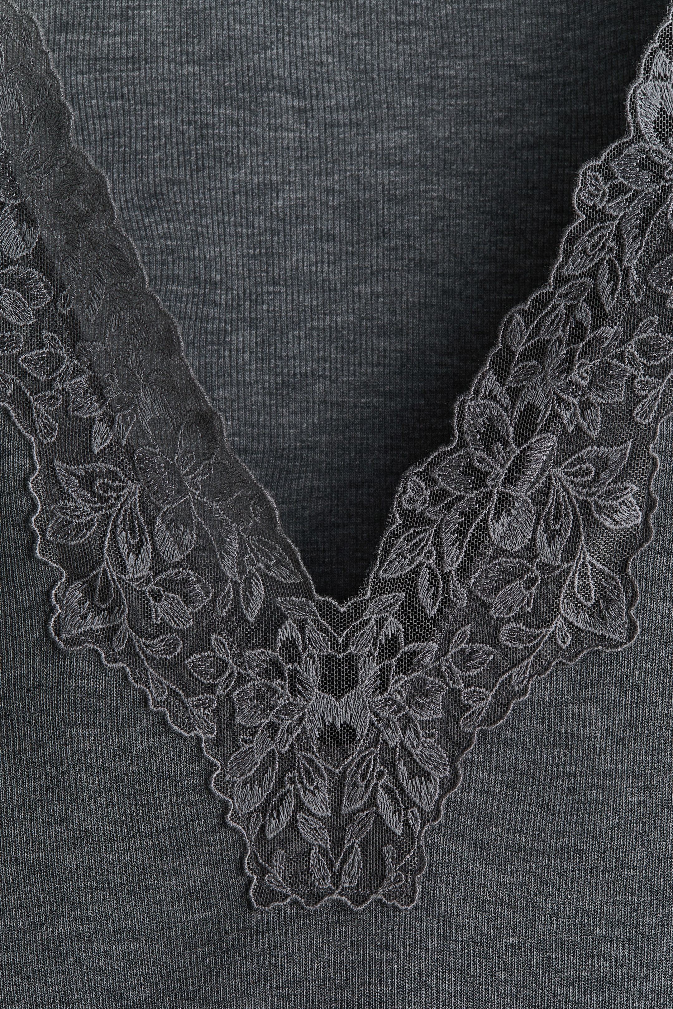 Lace-trimmed top - Dark grey marl - Ladies | H&M IN