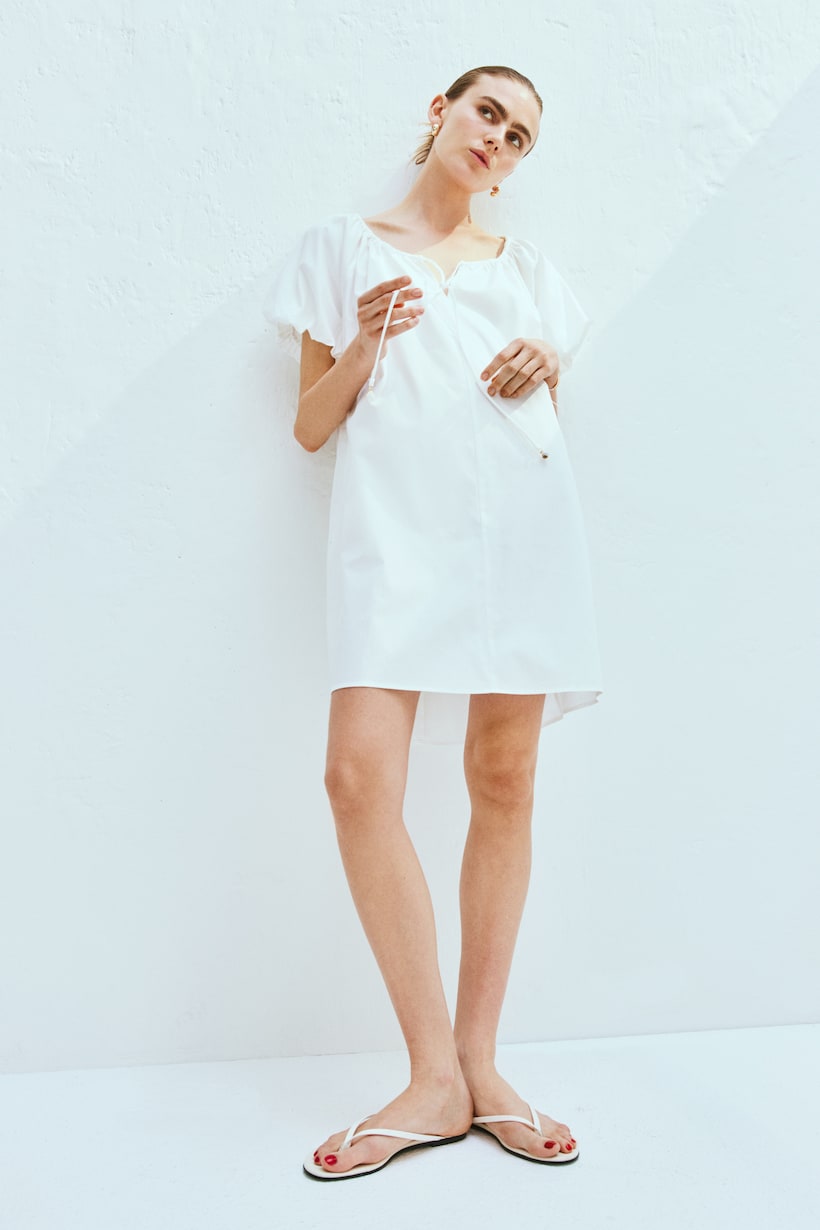 Drawstring-Neck Dress - White - Ladies | H&M US