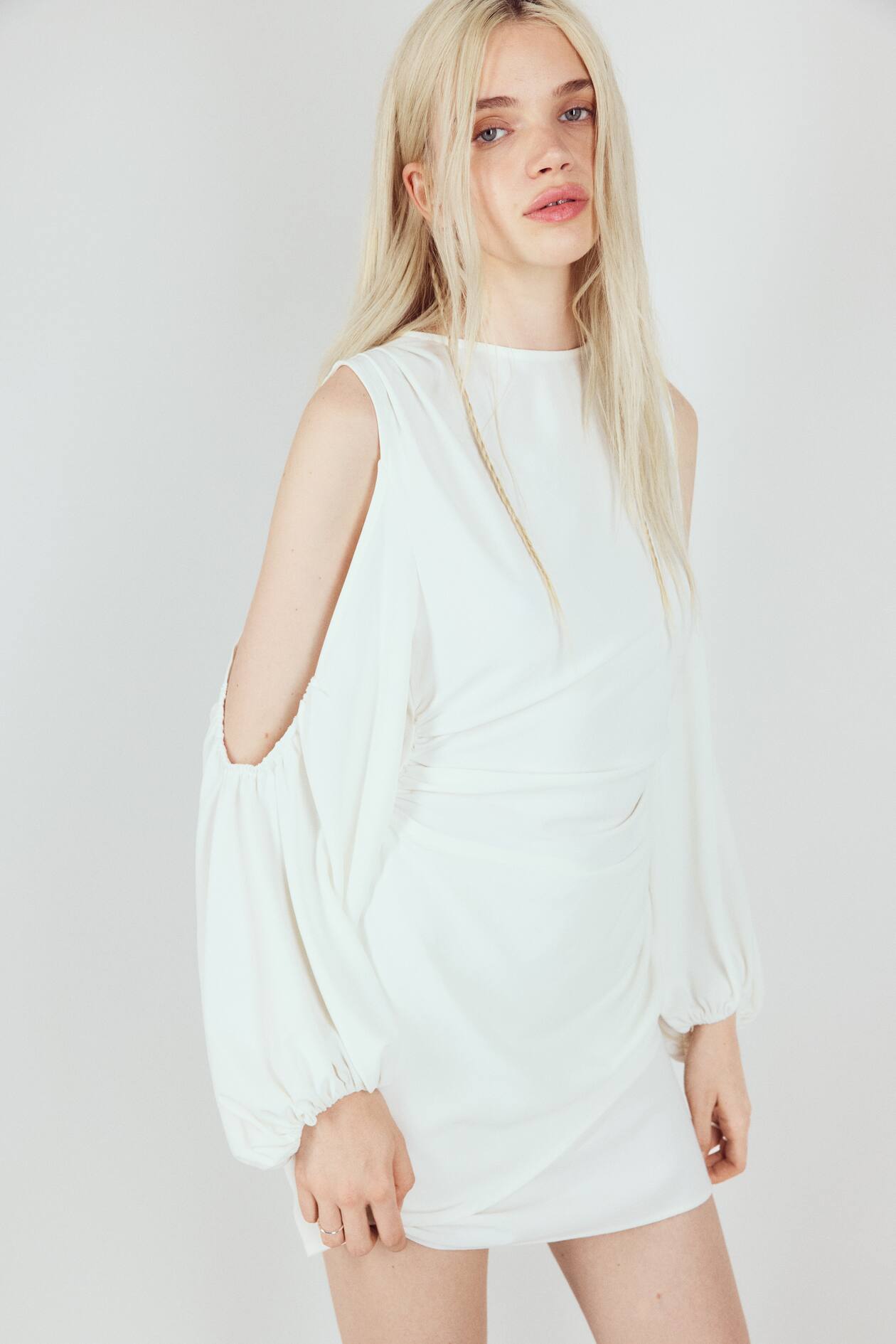 Women's White Balloon-Sleeved Open-Shoulder Dress | H&M CA