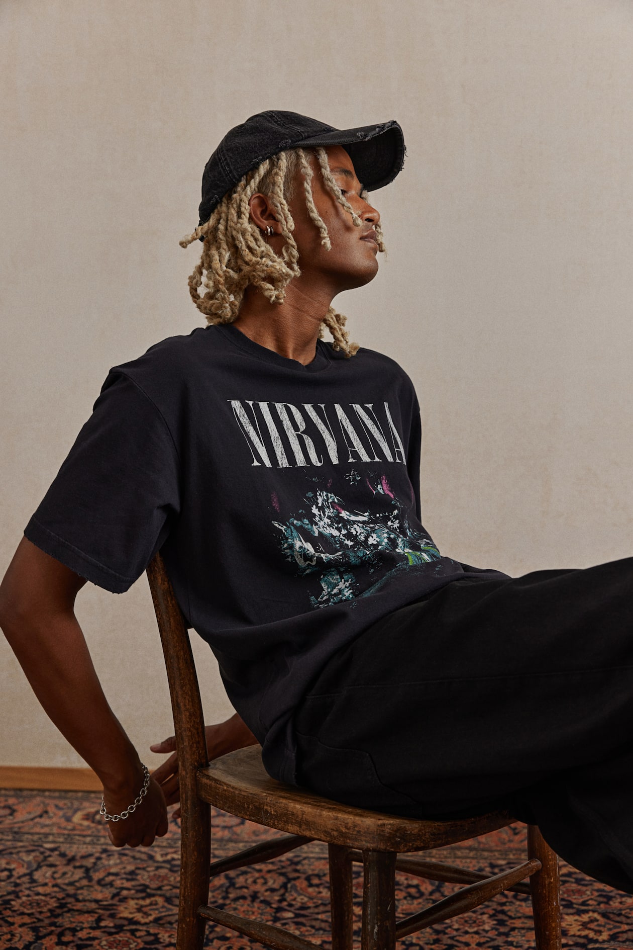 Loose Fit Vintage-look printed T-shirt - Black/Nirvana - Men | H&M GB