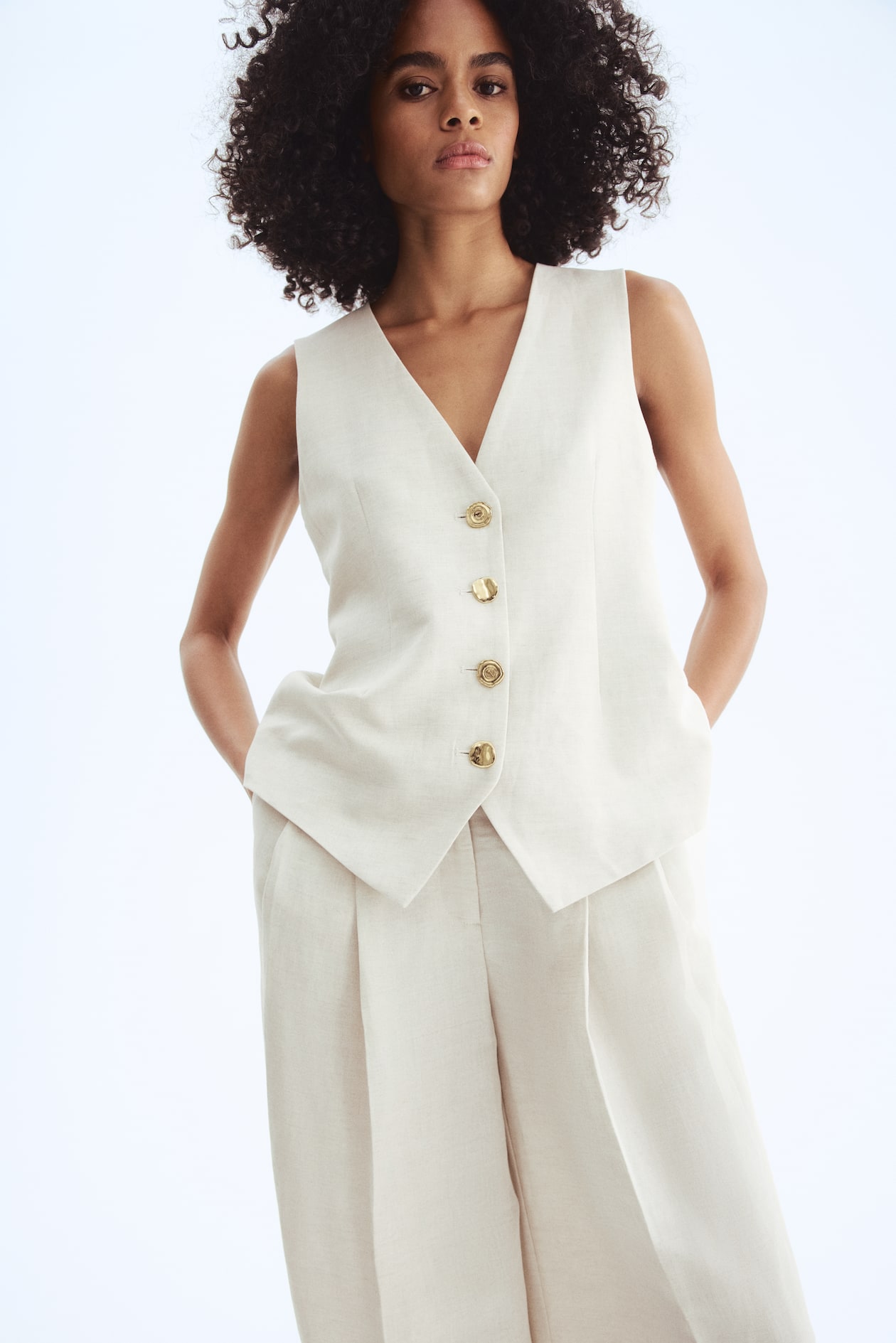 Colete de fato em mistura de linho - Bege claro - SENHORA | H&M PT