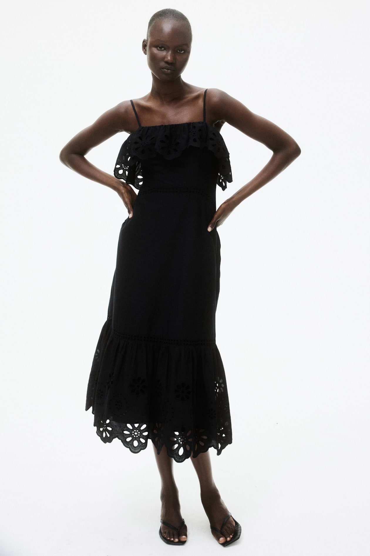 Cotton Dress with Eyelet Embroidery - Black - Ladies | H&M US