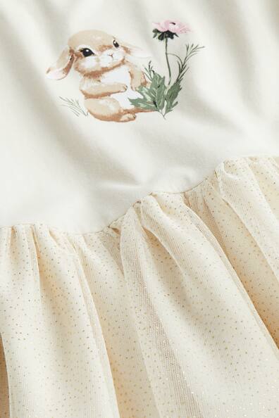 Light beige/rabbit Jersey Dress with Tulle Skirt for kids | H&M US