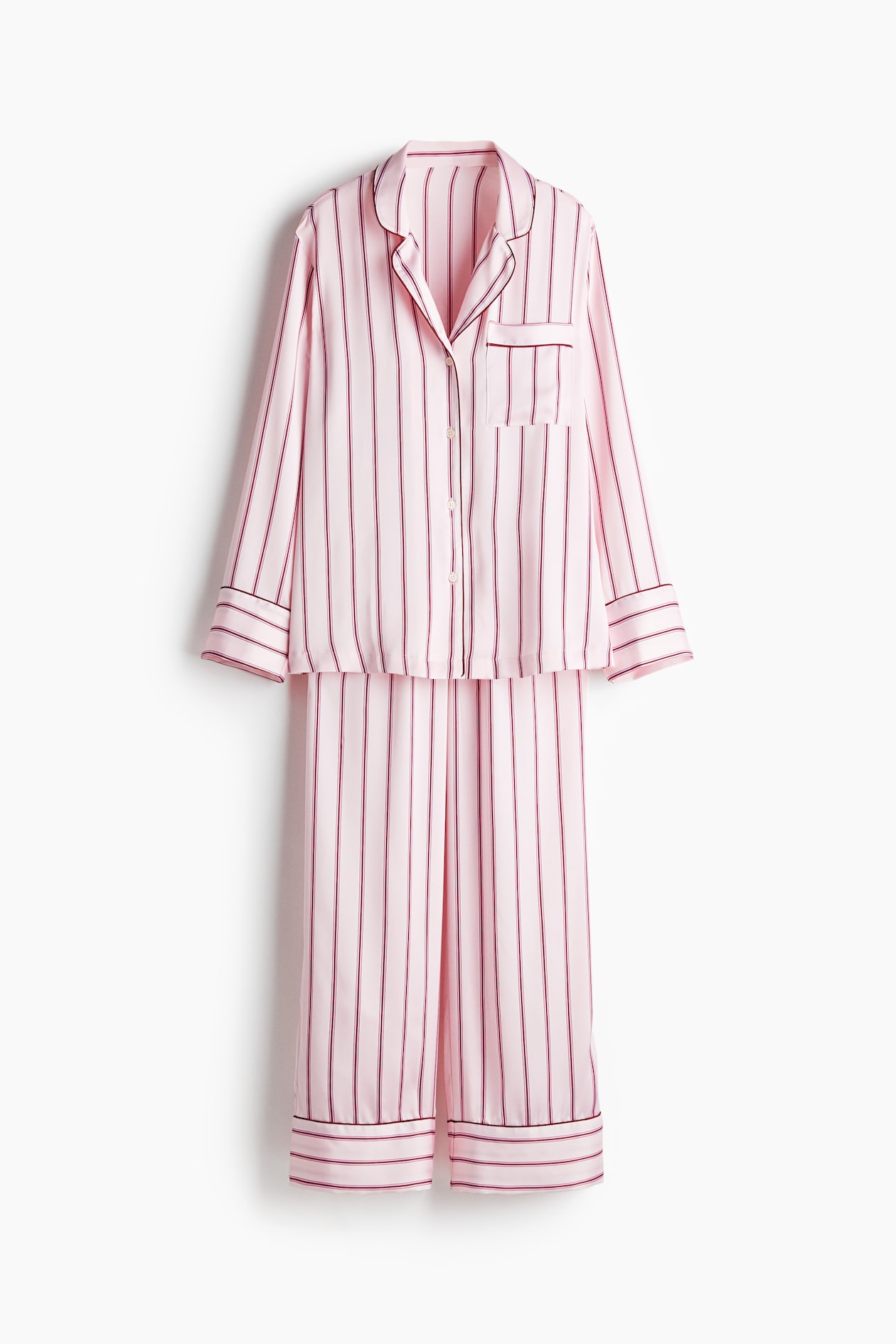 Pyjama en satin - Rose clair/rayé - FEMME | H&M FR