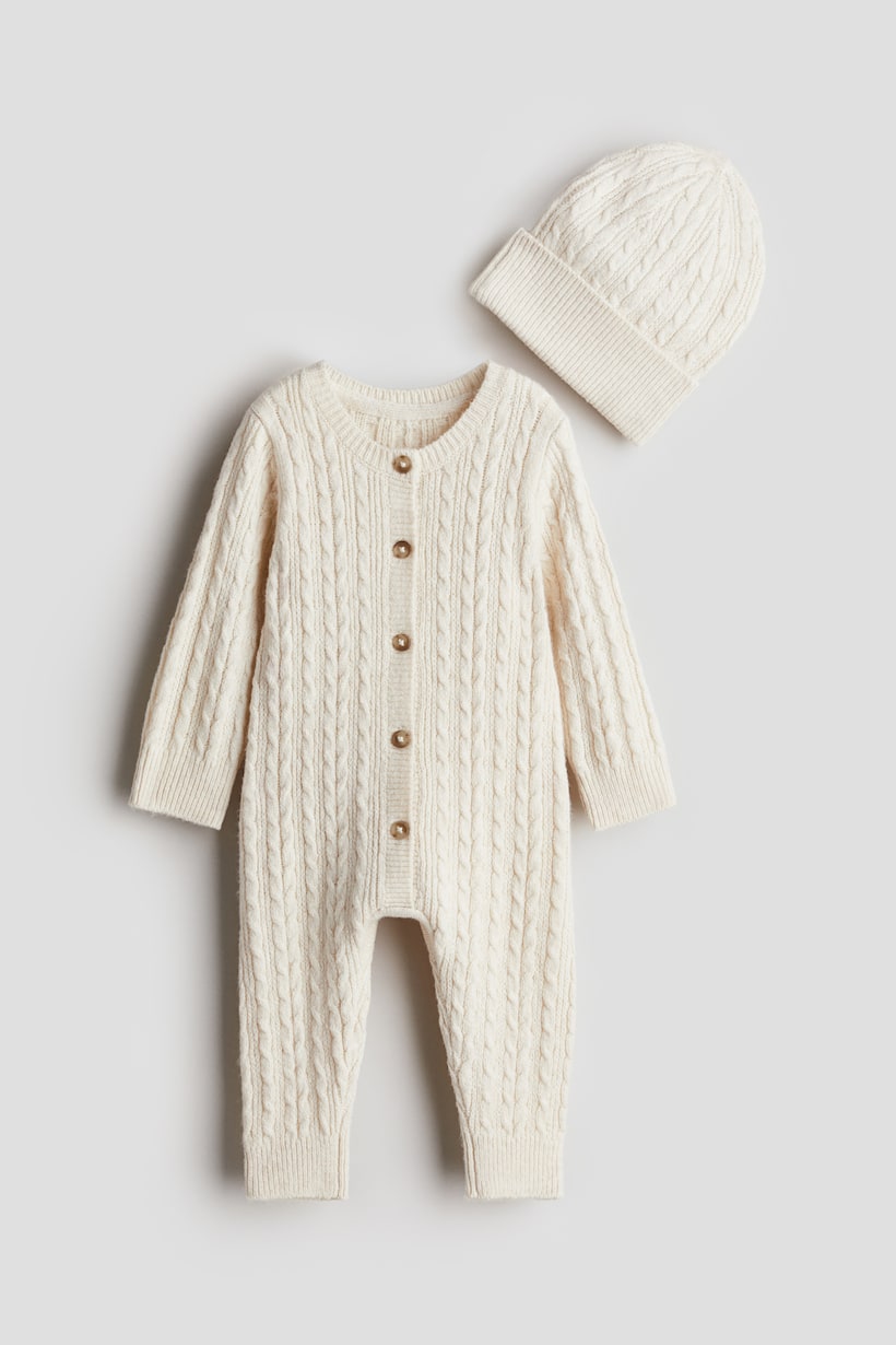 Light beige 2-piece Cable-Knit Set for kids | H&M CA