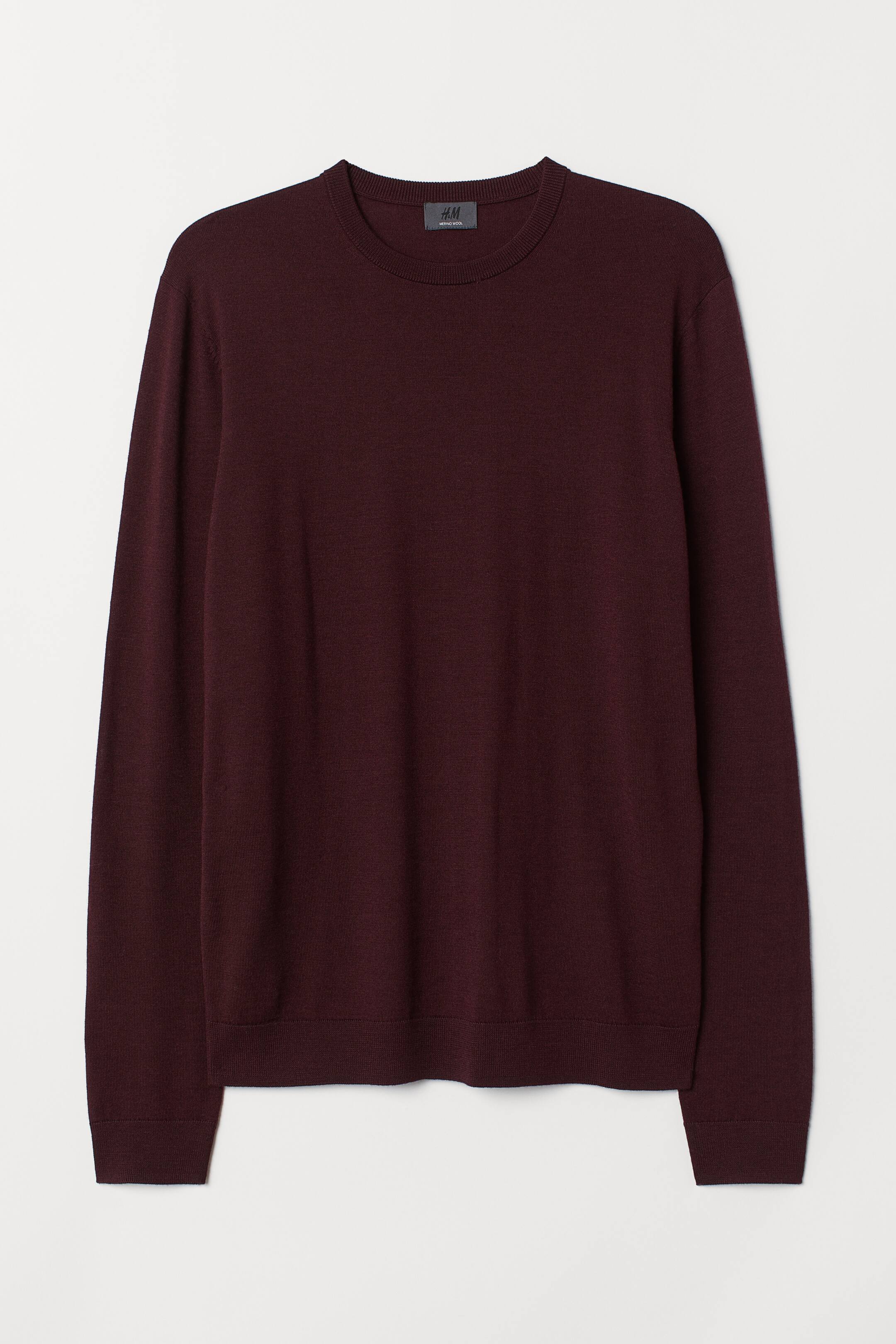 Merino Wool Sweater - Round Neck - Long sleeve - Burgundy - Men | H&M US