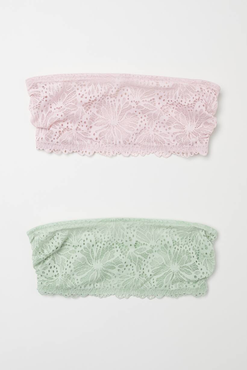 2-pack lace bandeau bras - Dusky green/Light pink - Ladies | H&M IN
